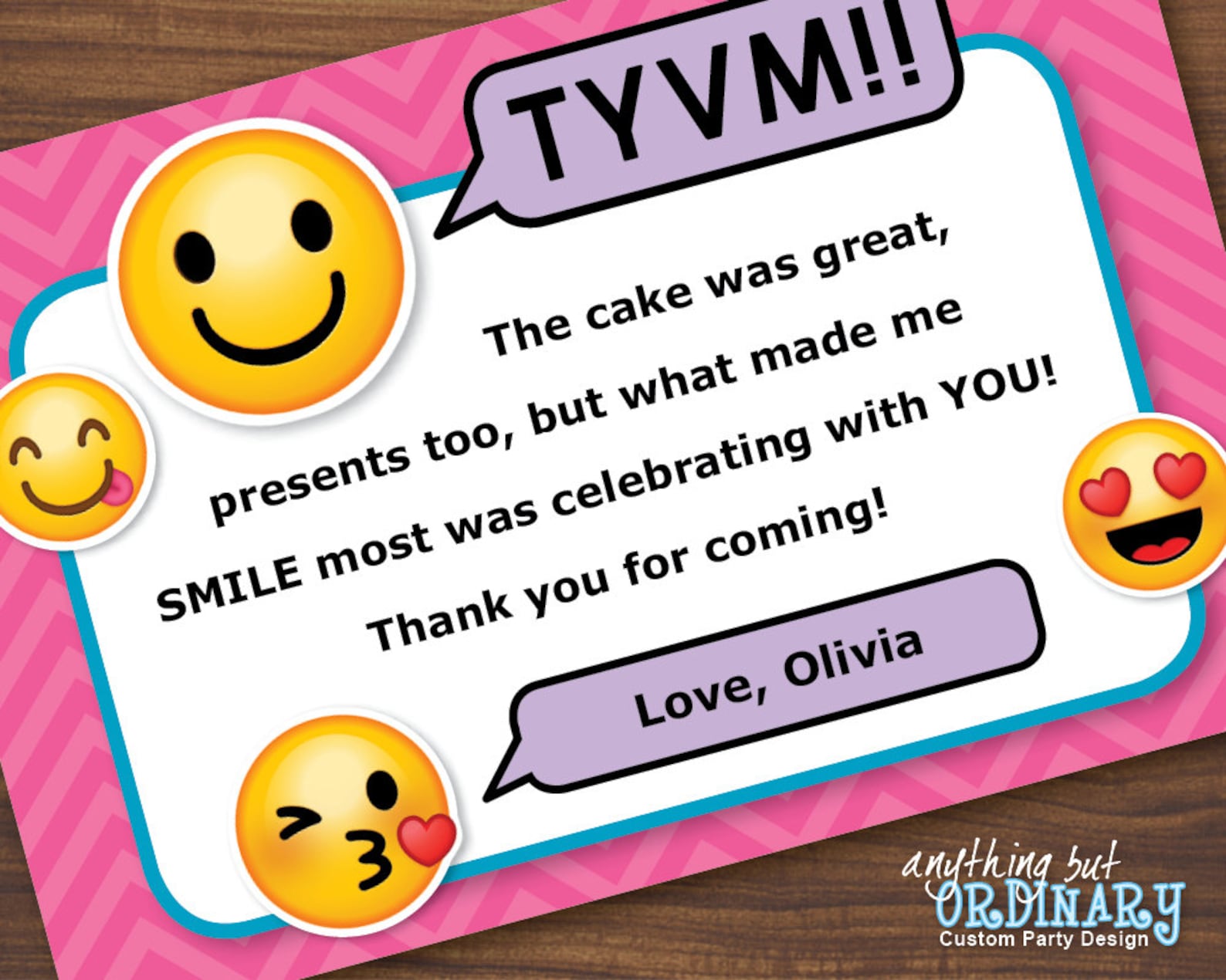 Emoji Thank You Note Printable Girl's Emoji Flat Thank - Etsy