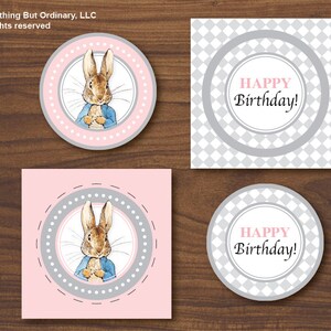 Peter Rabbit Birthday Cupcake Toppers in Pink and Gray, DIY Party ...