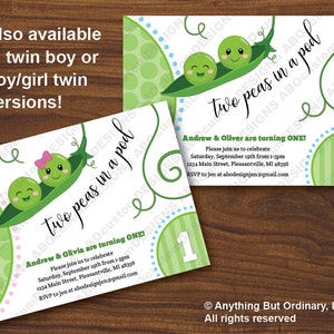Two Peas in a Pod Girl's Birthday Invitations Printable - Etsy