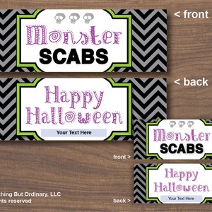 Monster Scabs Bagtoppers, Editable Halloween Treat Bag Labels, INSTANT ...