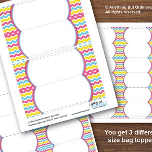 Editable Chevron Bag Toppers in Pink, Blue and Yellow, Printable Easter ...