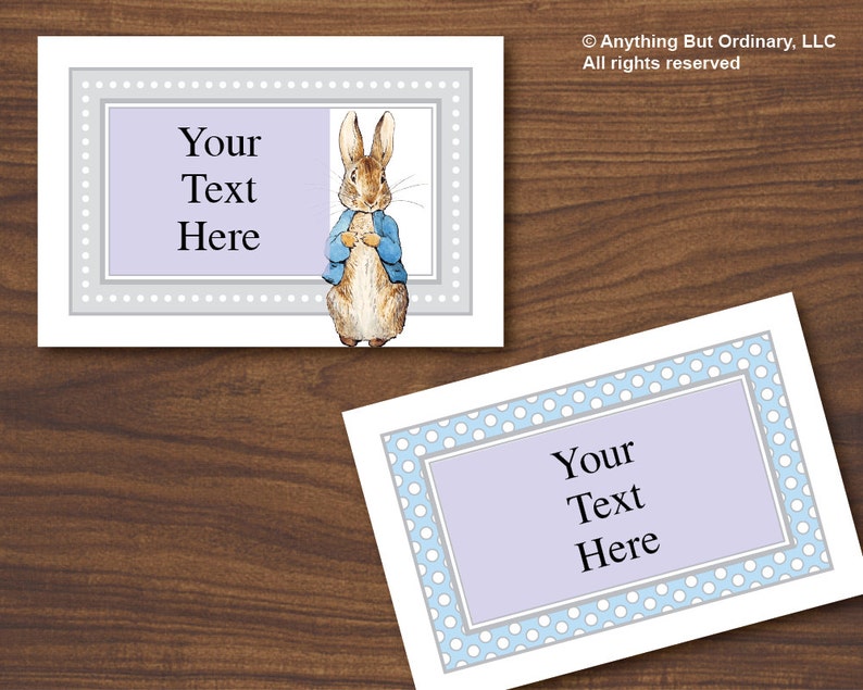 Large Peter Rabbit Favor Tags Blue and Gray Editable Label | Etsy