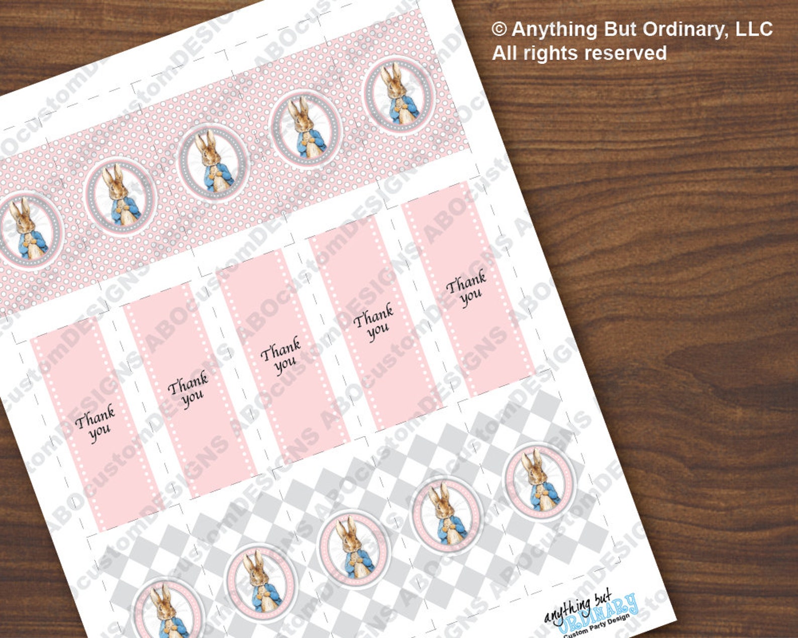 Girl's Peter Rabbit Mini Candy Bar Labels, Pink and Gray Small ...