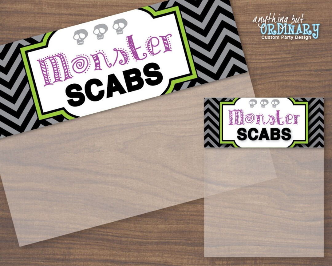 Monster Scabs Bagtoppers, Editable Halloween Treat Bag Labels, INSTANT ...