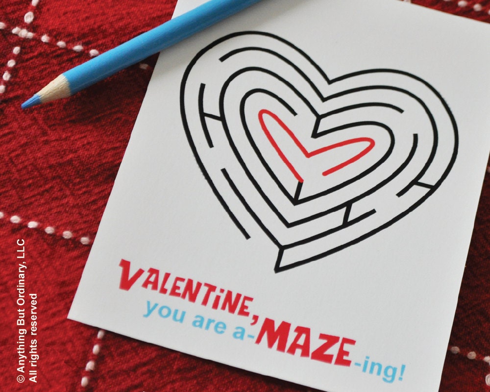 Amazeing Valentine Cards | Printable Valentine Maze Pencil Holder ...