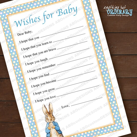 Peter Rabbit Wishes for Baby Cards Printable Baby Shower Wish | Etsy