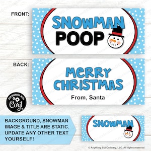 EDITABLE Snowman Poop Bag Topper | Christmas Novelty Treat Bag Labels ...