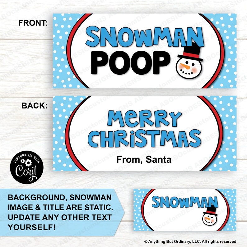 EDITABLE Snowman Poop Bag Topper | Christmas Novelty Treat Bag Labels ...