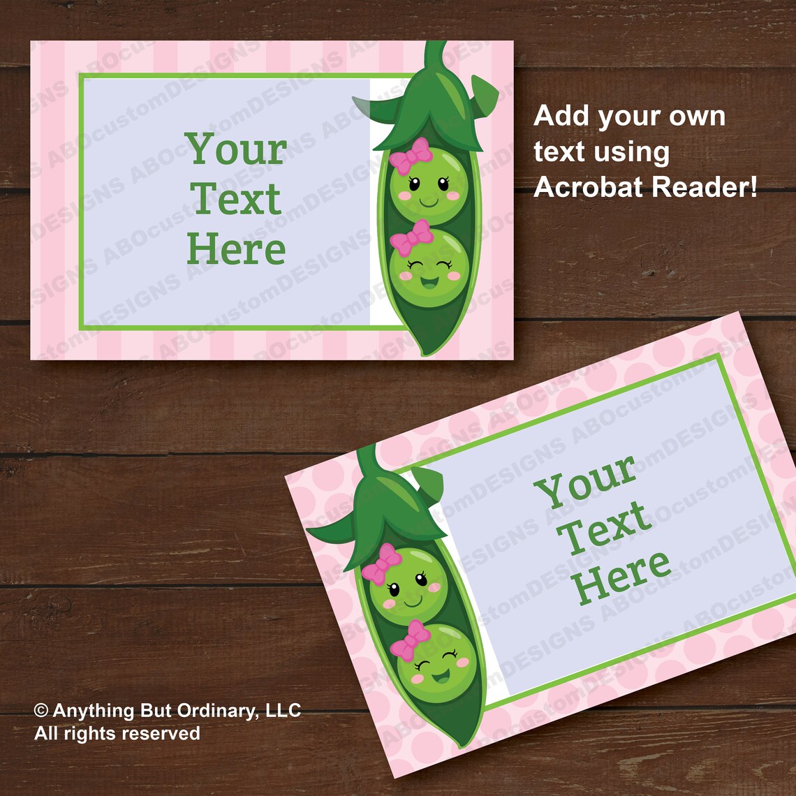 Girls Two Peas in a Pod Label Cards | Editable 2 Peas Flat Cards ...