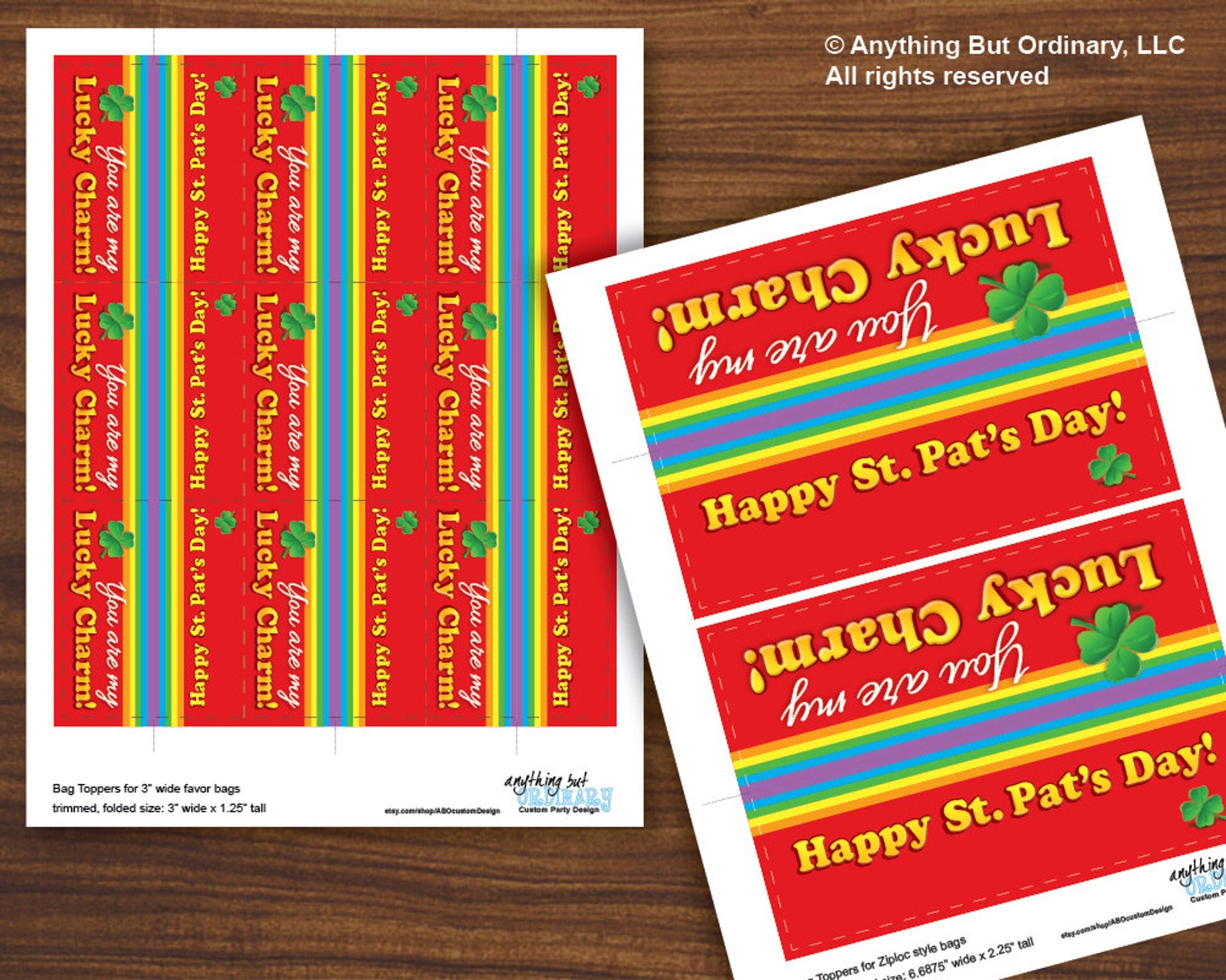 Lucky Charm St. Patrick's Day Bag Toppers, Printable St. Pat's Lucky ...