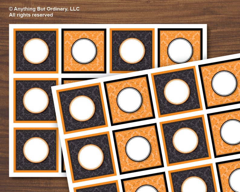 Editable Halloween Circle Labels, Black and Orange Damask Favor Tags ...