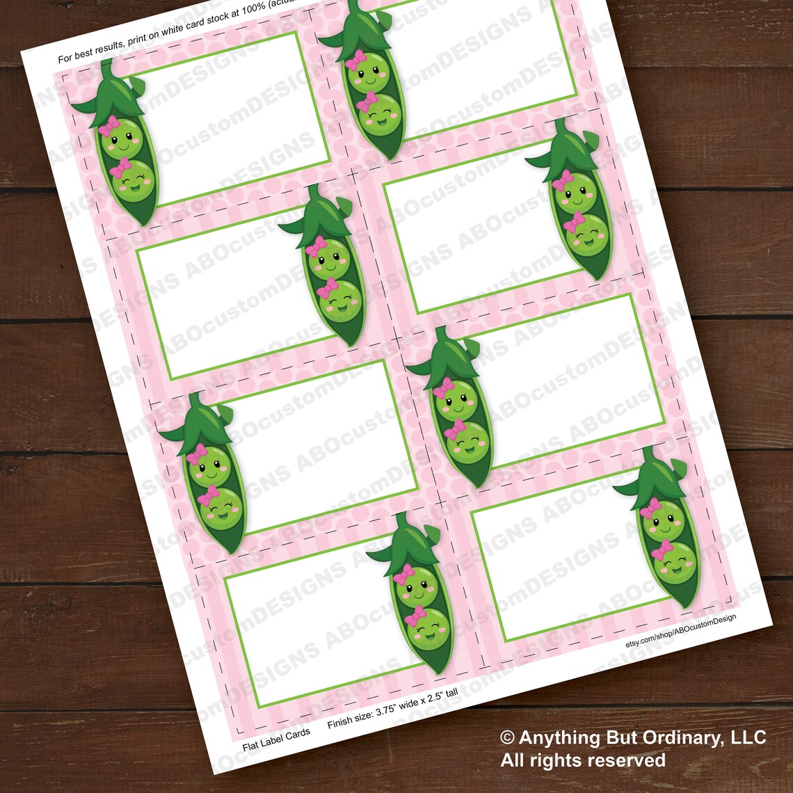 Girls Two Peas in a Pod Label Cards | Editable 2 Peas Flat Cards ...
