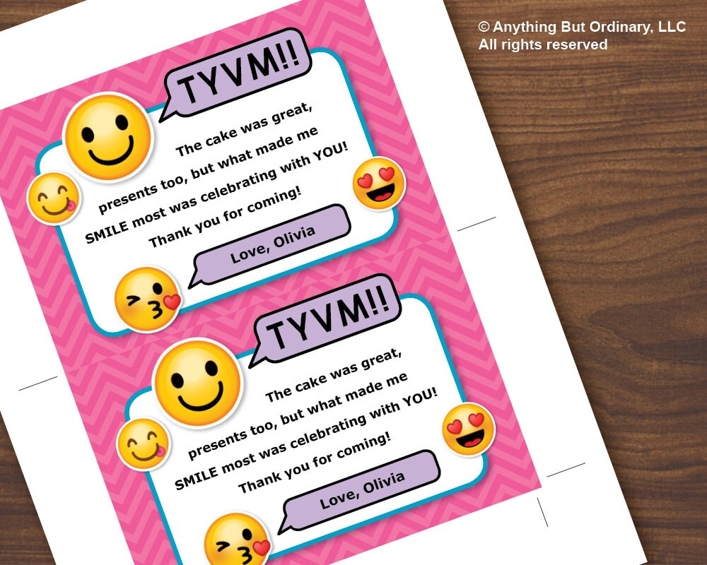Emoji Thank You Note Printable Girl's Emoji Flat Thank - Etsy