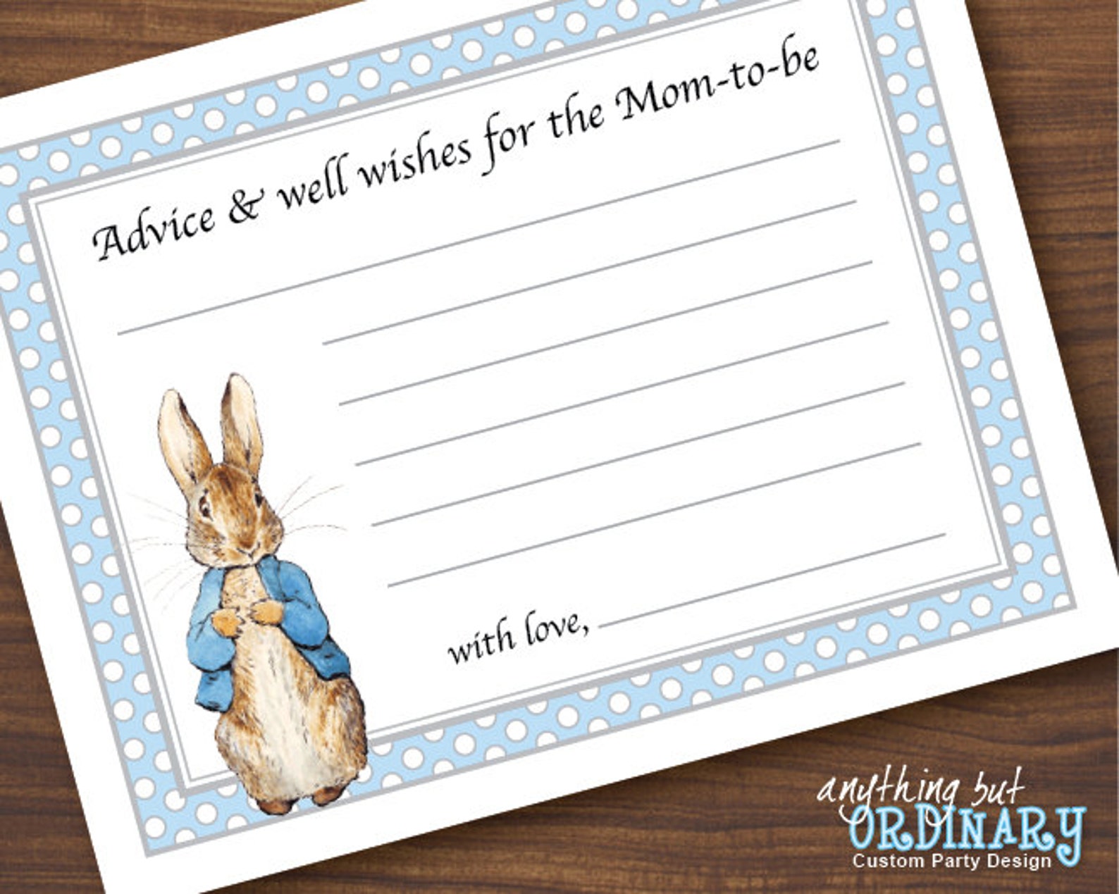 Peter Rabbit Advice Cards, Printable Baby Shower Cards for New Moms in ...
