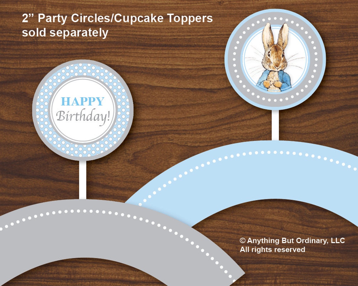 Peter Rabbit Birthday Cupcake Toppers in Blue and Gray DIY - Etsy