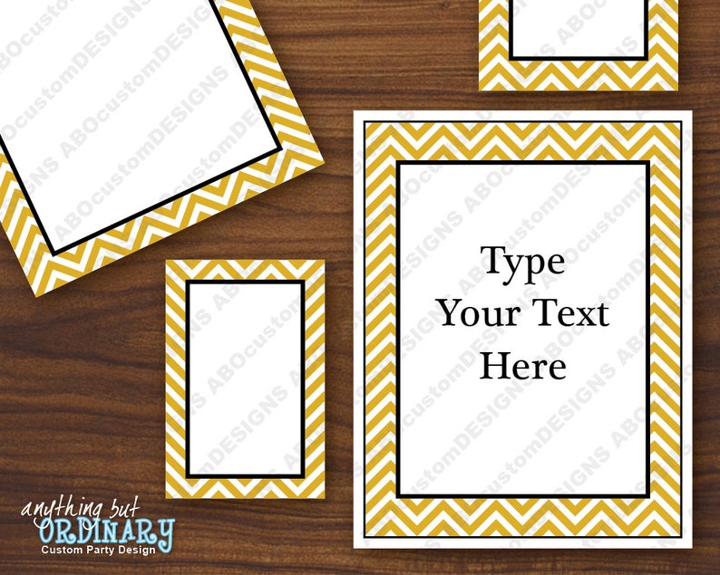 Printable Black and Gold Chevron Wall Signs, Editable Party Signs in ...
