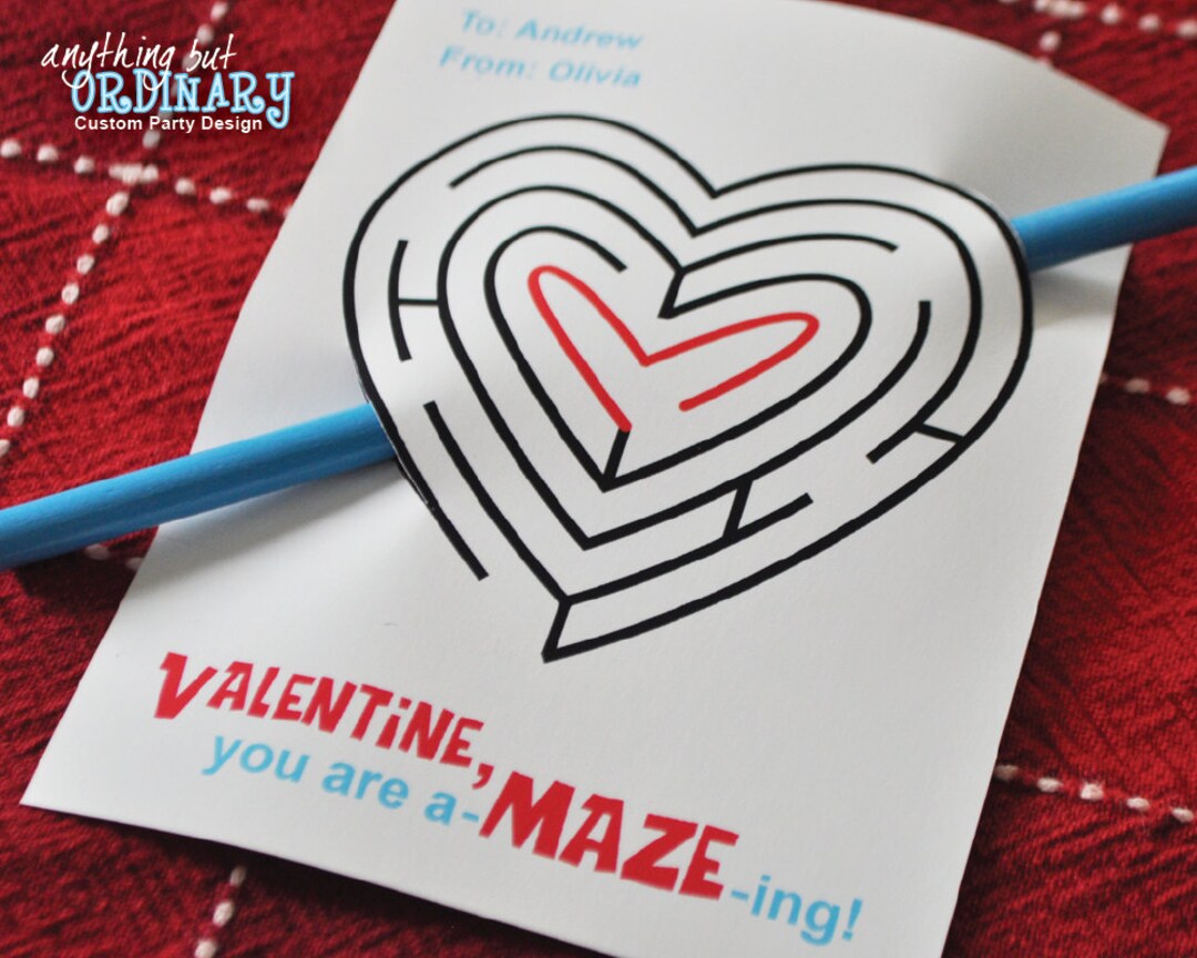 Amazeing Valentine Cards | Printable Valentine Maze Pencil Holder ...