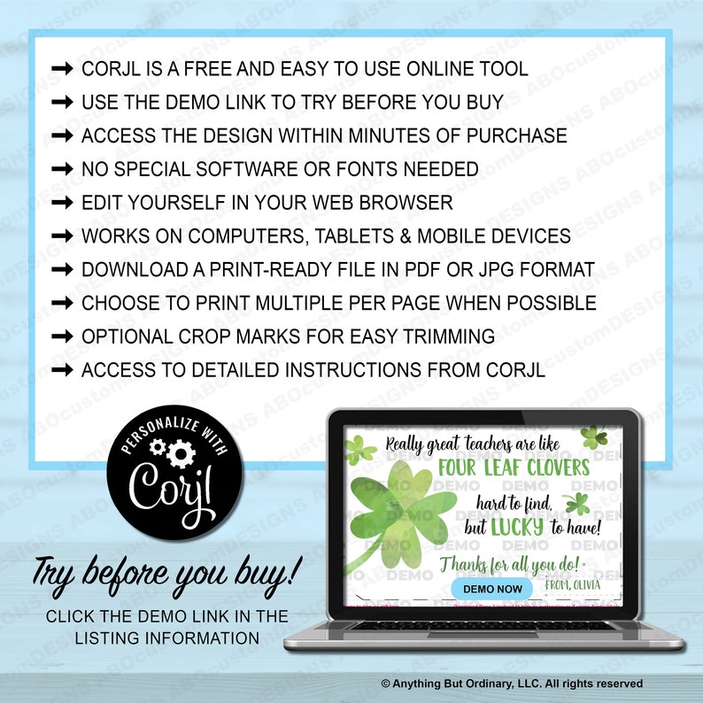 EDITABLE Four Leaf Clover Tags Printable Lucky Clover Favor - Etsy