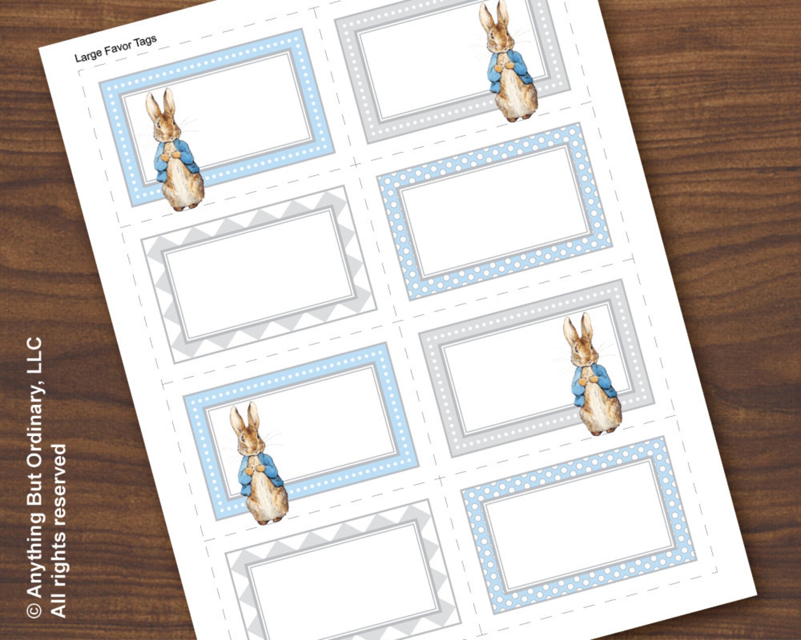 Large Peter Rabbit Favor Tags Blue and Gray Editable Label | Etsy