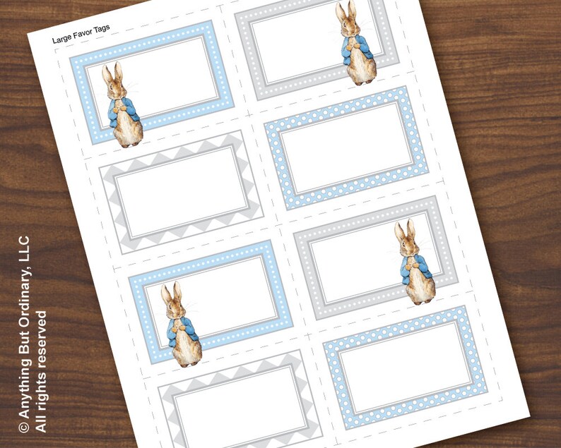 Large Peter Rabbit Favor Tags Blue and Gray Editable Label | Etsy