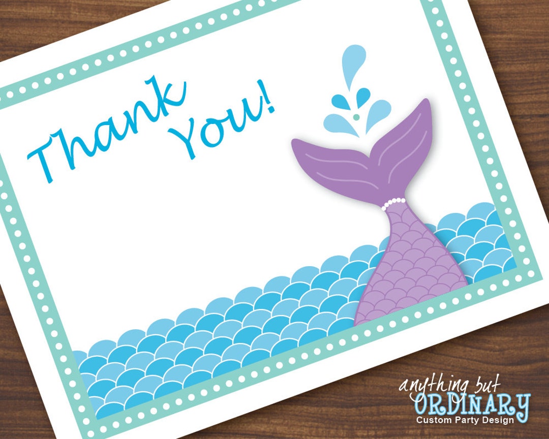 DIY Mermaid Thank You Card, Folded Card Blank Inside, INSTANT DOWNLOAD ...