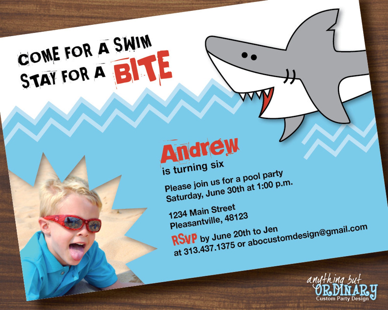 Shark Bite Birthday Photo Invitation DIY Pool Party Invite | Etsy