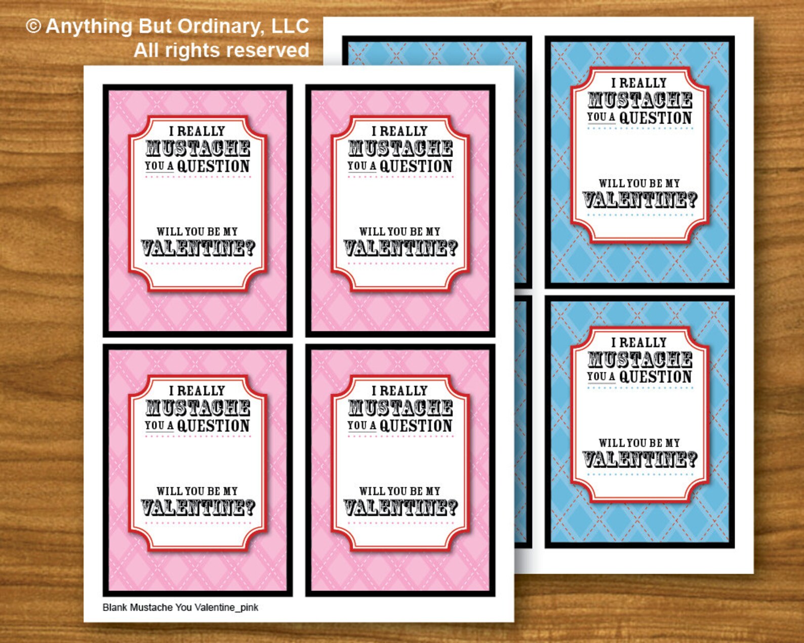DIY Valentines, Customizable Mustache You Cards, INSTANT DOWNLOAD ...
