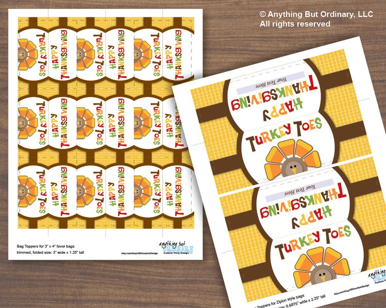 Turkey Toes DIY Thanksgiving Bag Toppers Editable Treat Bag - Etsy