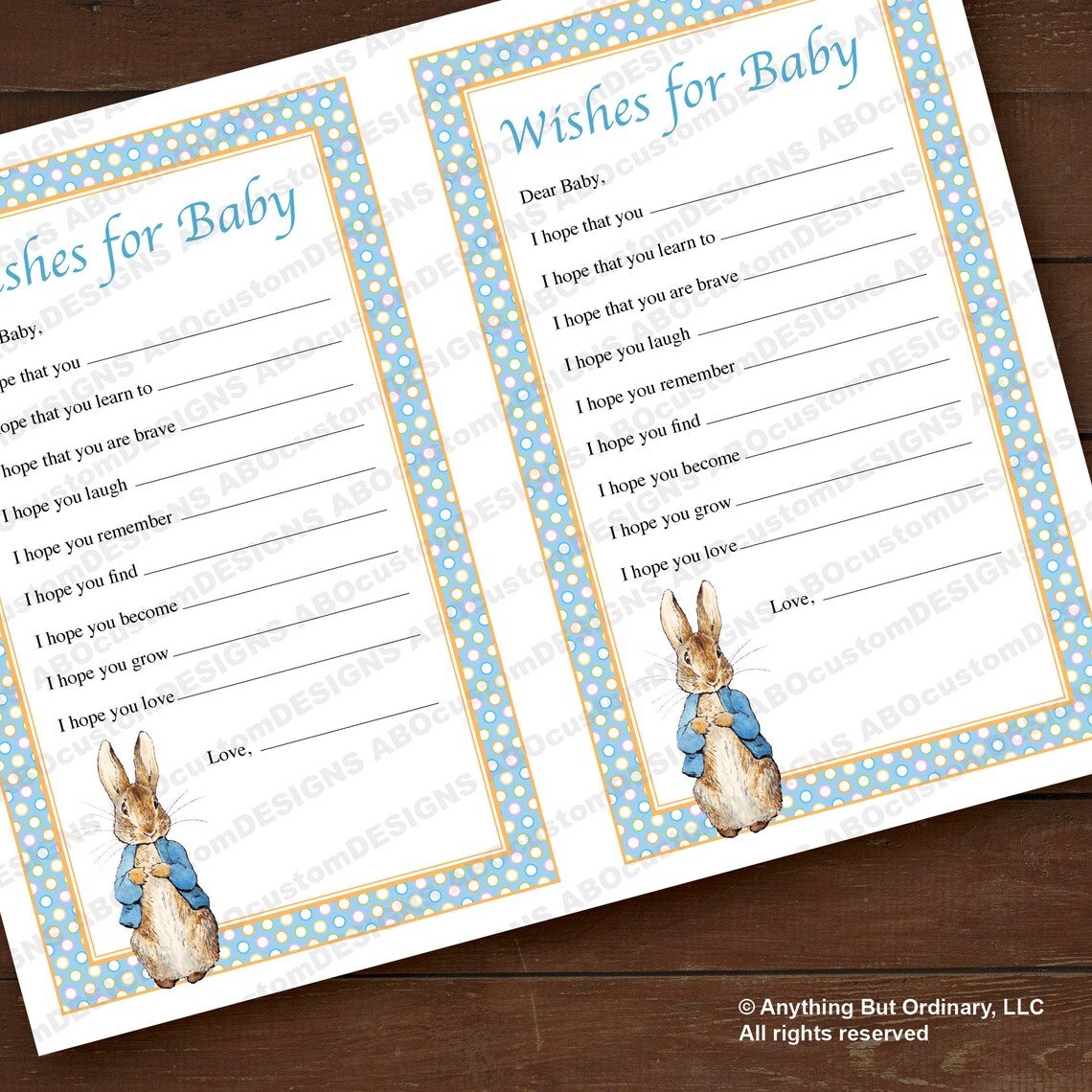 Peter Rabbit Wishes for Baby Cards, Printable Baby Shower Wish Cards ...