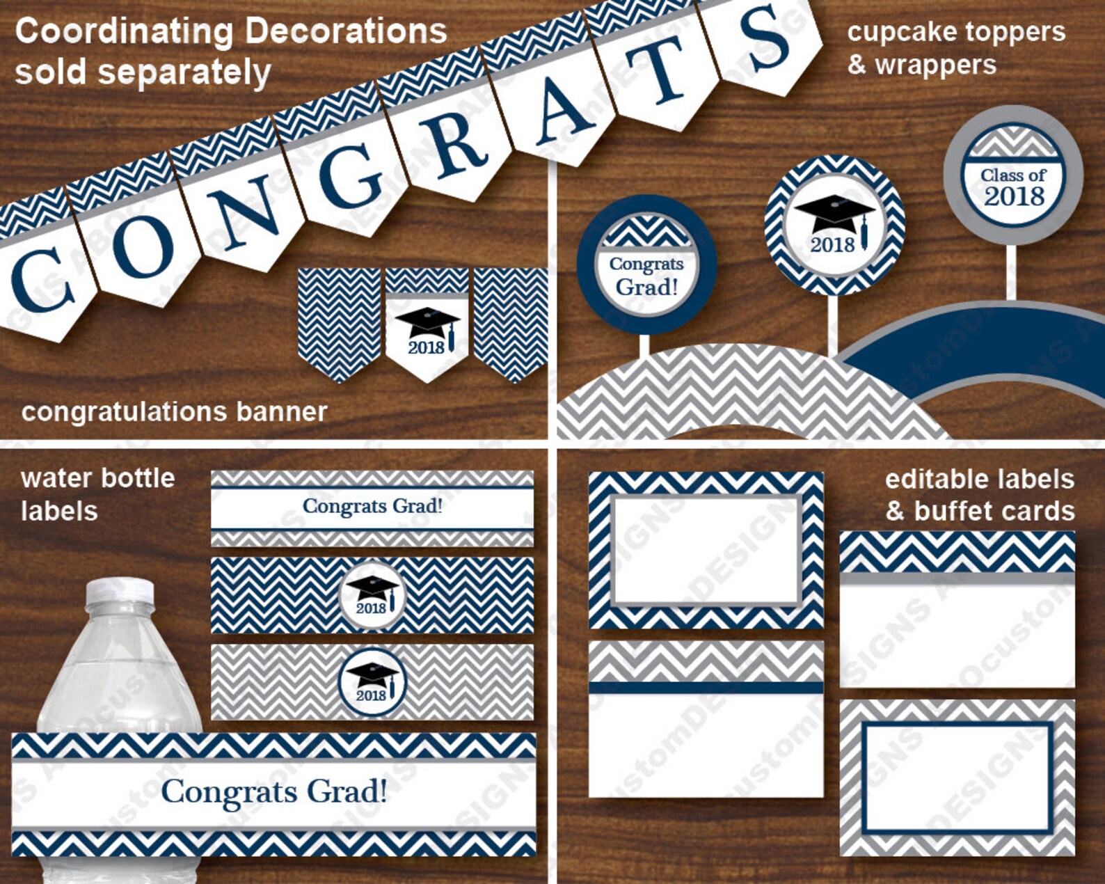 Editable Party Signs in Navy and Gray Printable Chevron Wall - Etsy