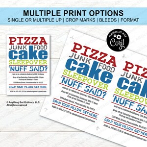 EDITABLE 'nuff Said Sleepover Birthday Invite | Printable Teen Pizza ...