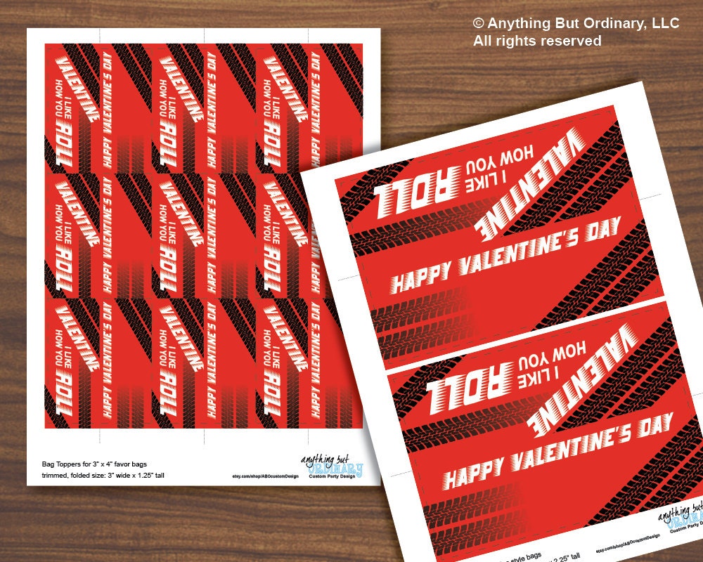 Race Car Valentines How You Roll Valentine Bag Toppers | Etsy