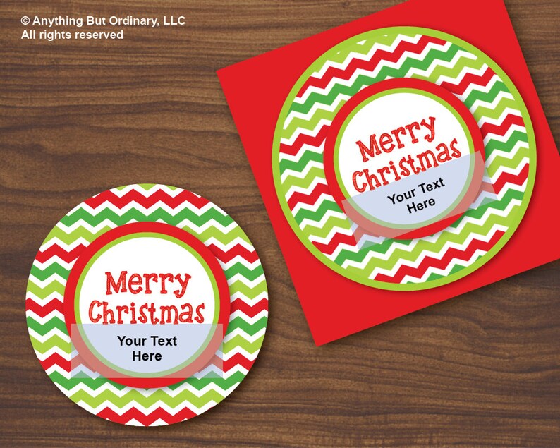 Merry Christmas Tags in Red and Green Chevron Editable Circle - Etsy