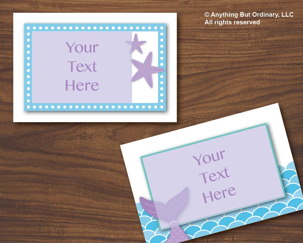 Large Mermaid Favor Tags Editable Rectangle Label or Name - Etsy