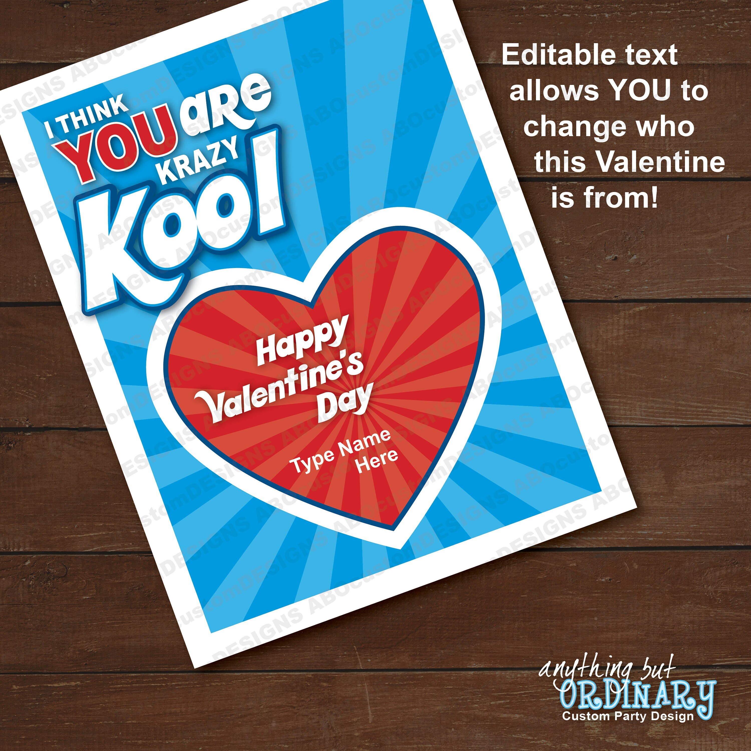 Krazy Kool Valentine Cards | Printable Valentine Powdered Drink Mix ...