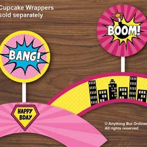 Girls Superhero DIY Party Circles for Cupcake Toppers, Supergirl Favor ...
