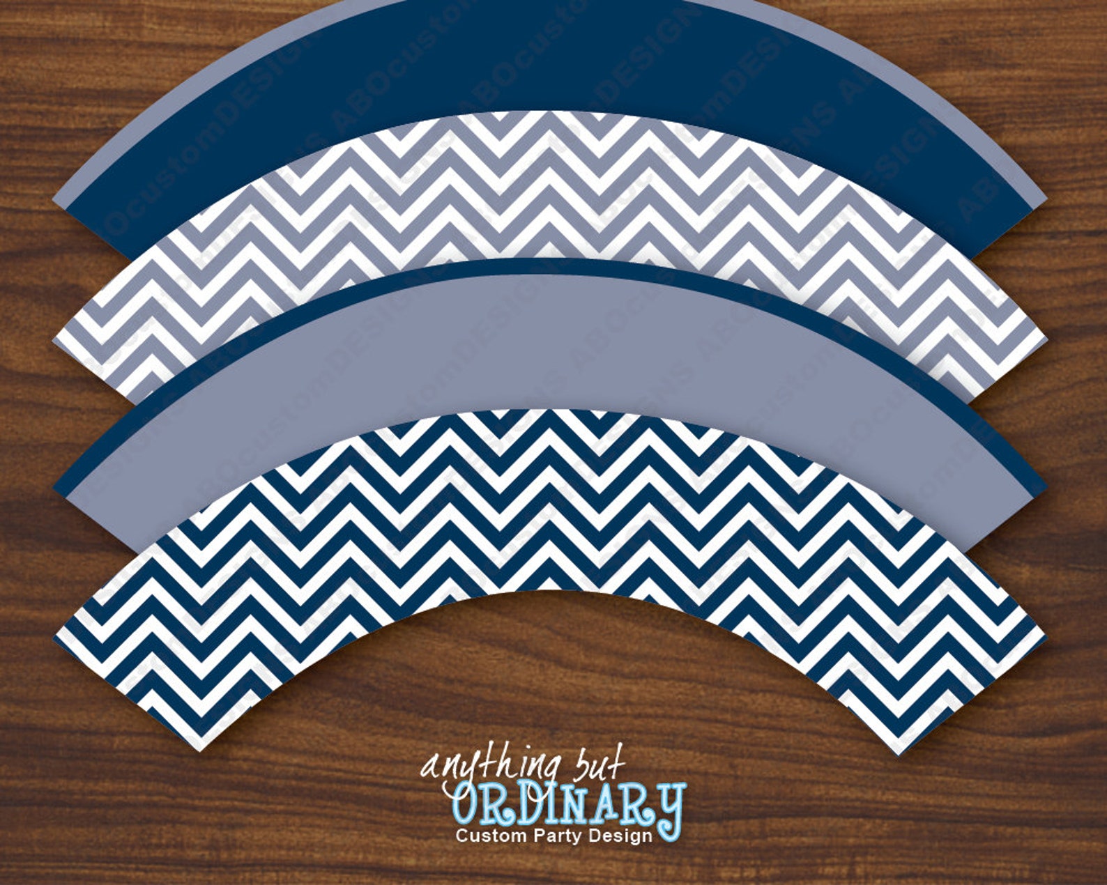 Chevron Navy and White Party Cupcake Wrappers Printable - Etsy