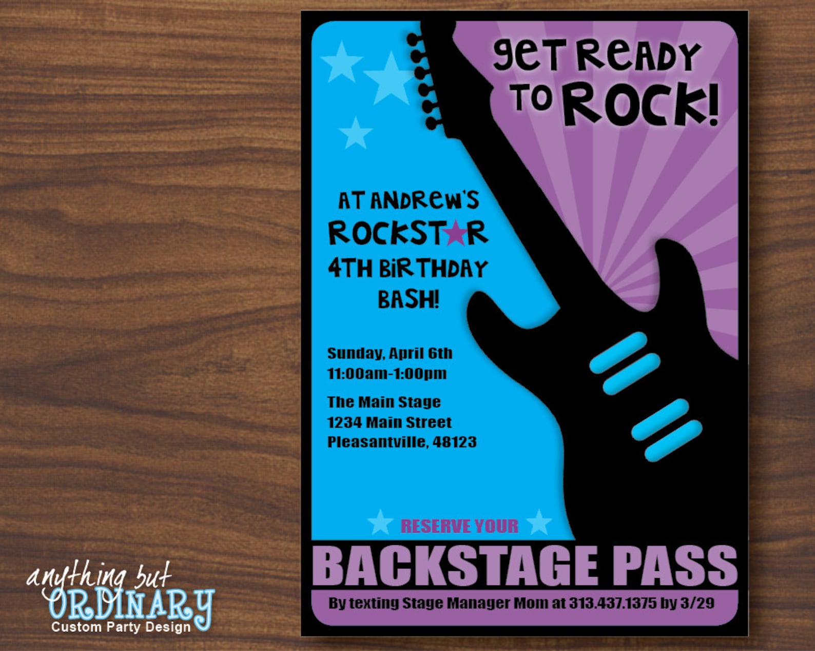 Rockstar Birthday Party Invitation DIY Backstage Pass Guitar | Etsy