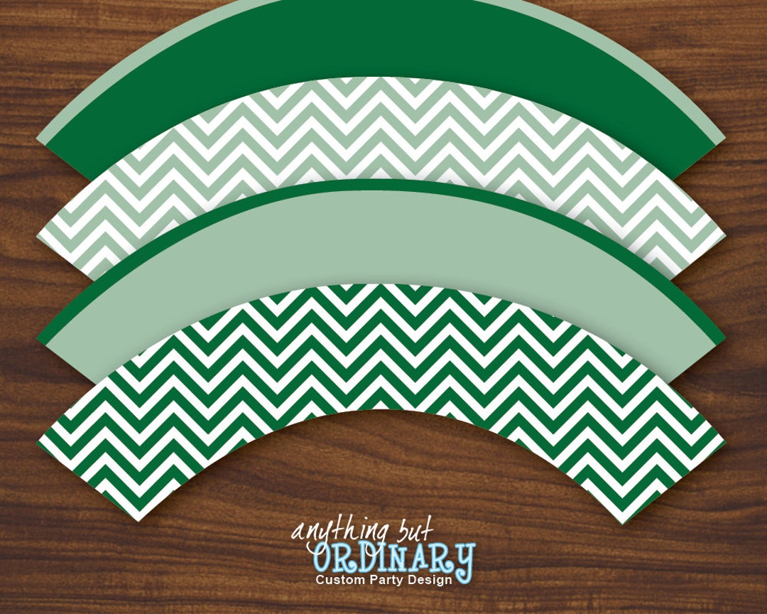 Chevron Green and White Party Cupcake Wrappers, Printable Cupcake ...