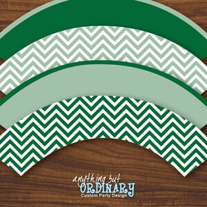 Chevron Green and White Party Cupcake Wrappers, Printable Cupcake ...