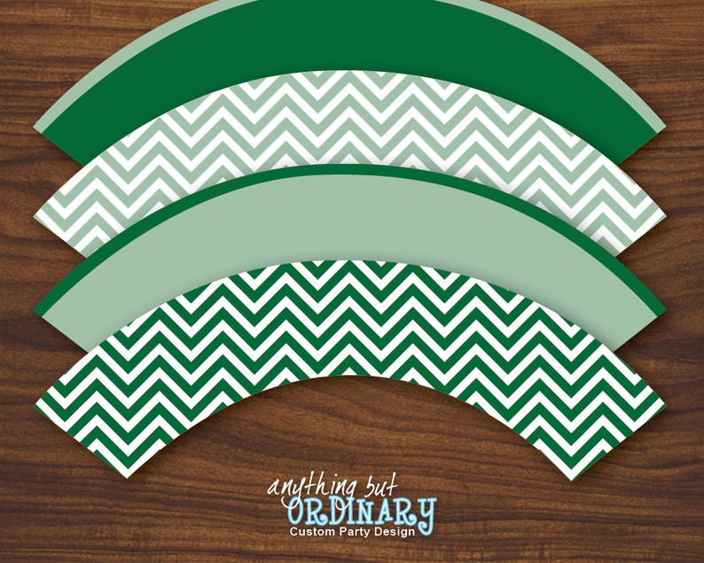 Chevron Green and White Party Cupcake Wrappers Printable - Etsy