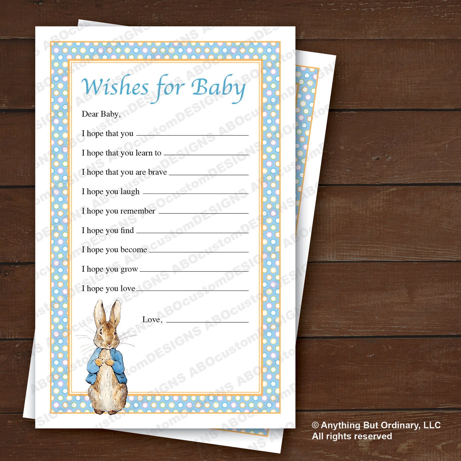 Peter Rabbit Wishes for Baby Cards, Printable Baby Shower Wish Cards ...