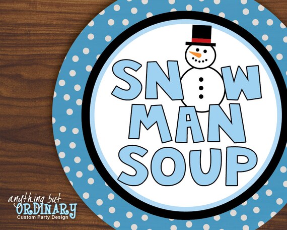 Snowman Soup Favor Tags Printable Hot Chocolate Circle | Etsy