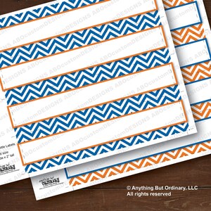 EDITABLE Orange and Blue Water Bottle Labels Printable Chevron Bottle ...