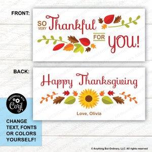 Thankful for You Bag Toppers Editable Thanksgiving Treat Bag Labels so ...