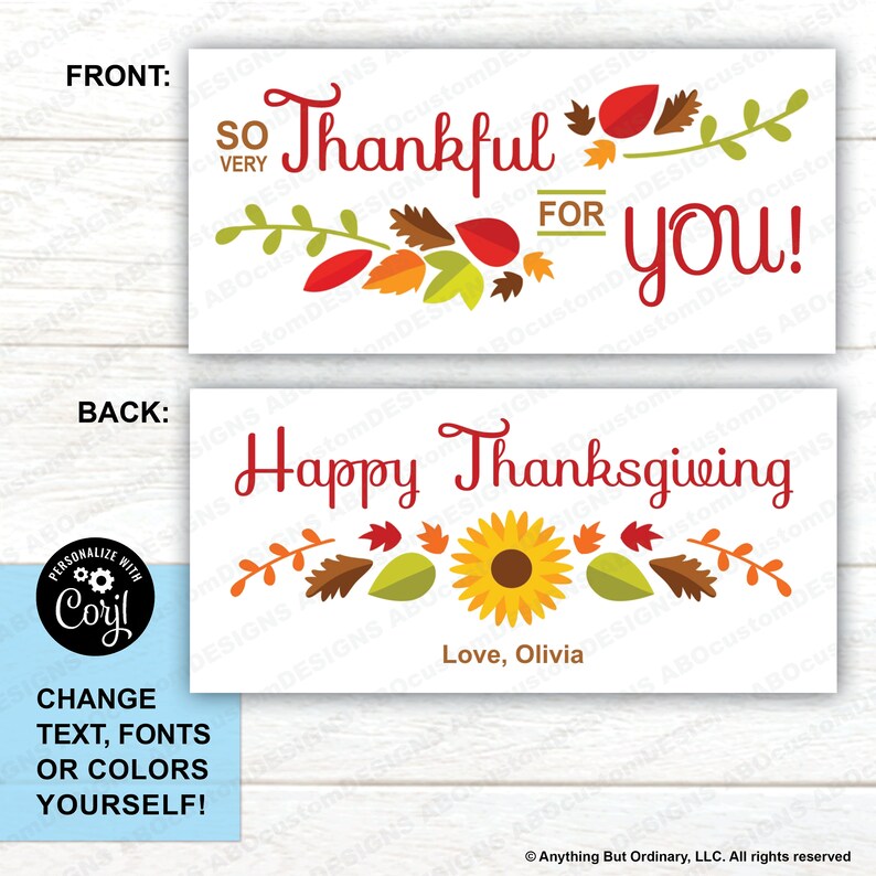 Thankful for You Bag Toppers Editable Thanksgiving Treat Bag - Etsy
