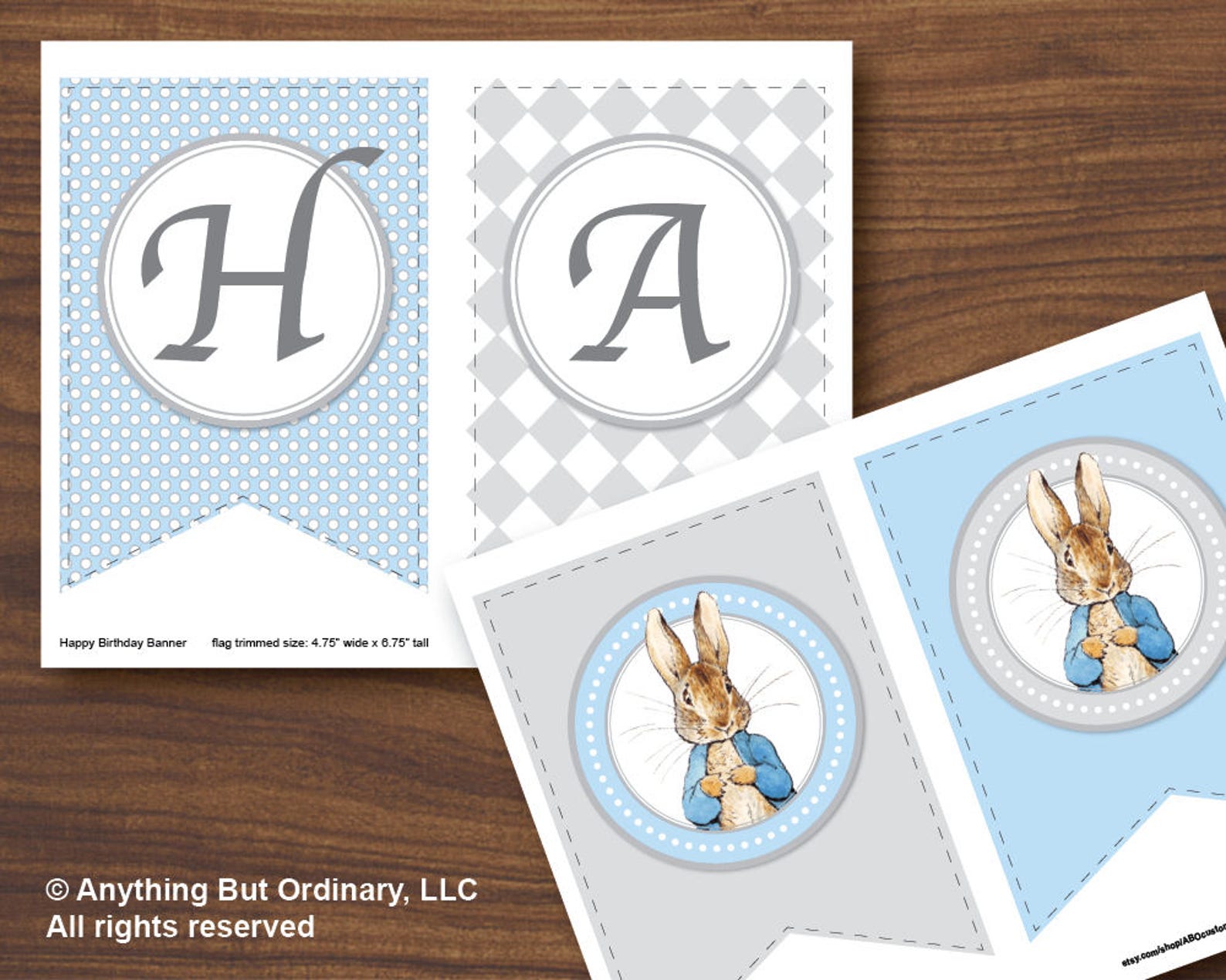 Peter Rabbit Birthday Banner in Blue and Gray DIY Banner | Etsy