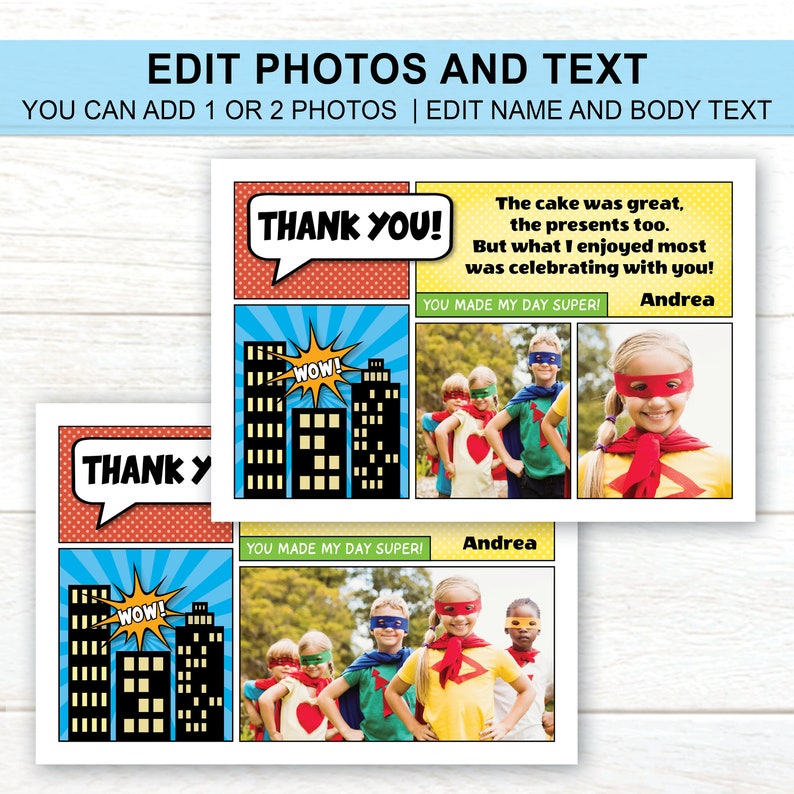 EDITABLE Superhero Photo Thank You Note Printable Super Hero - Etsy