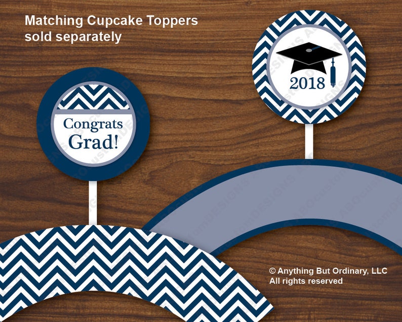 Chevron Navy and White Party Cupcake Wrappers Printable - Etsy