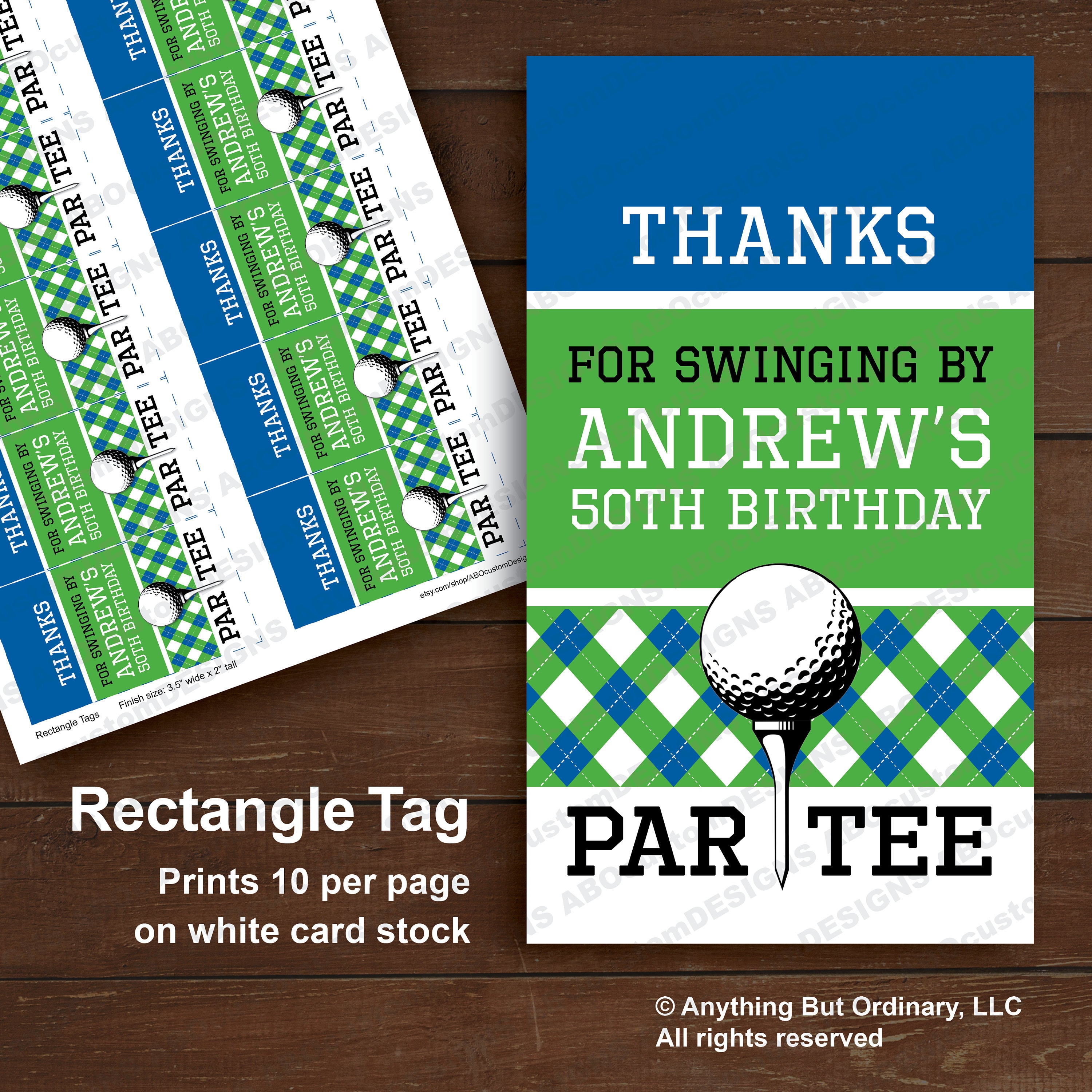 PERSONALIZED Golf Gift Tags Printable Partee Thanks for - Etsy